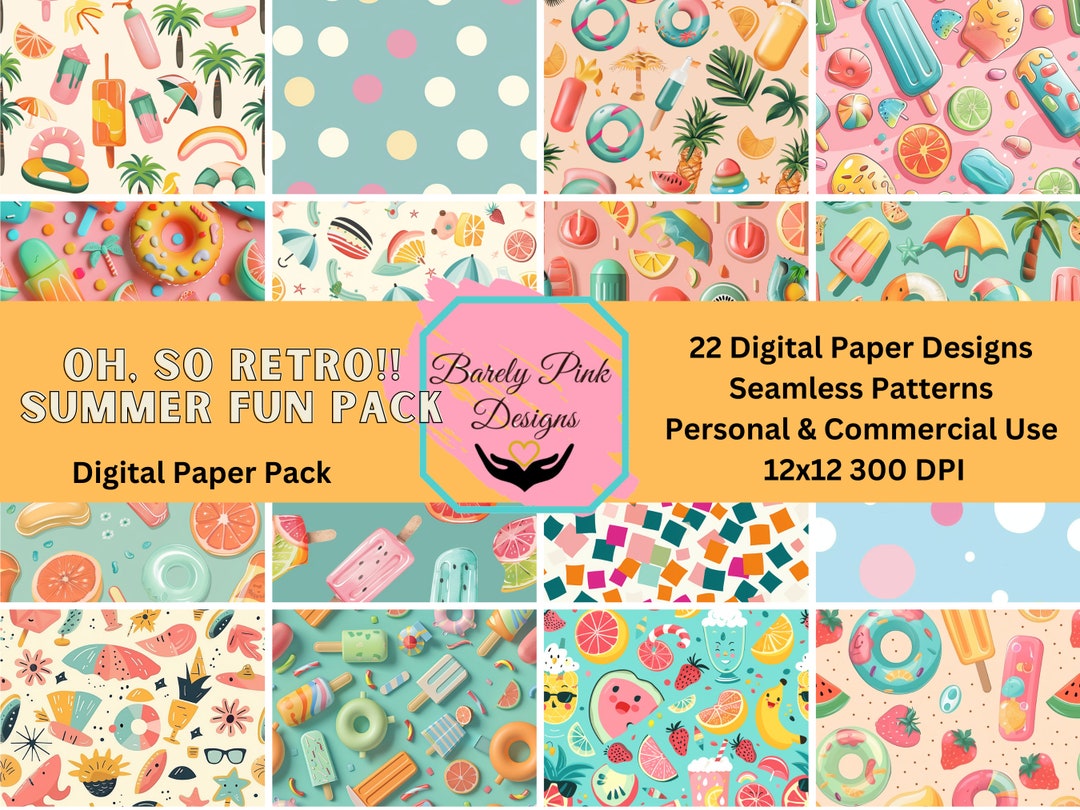 Oh so Retro Summer Fun Digital Paper Designs - Etsy