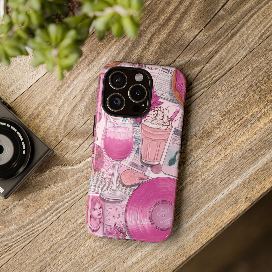 Retro Diner Pink Milkshake 1950s Record Player Dessert Aesthetic Phone ...