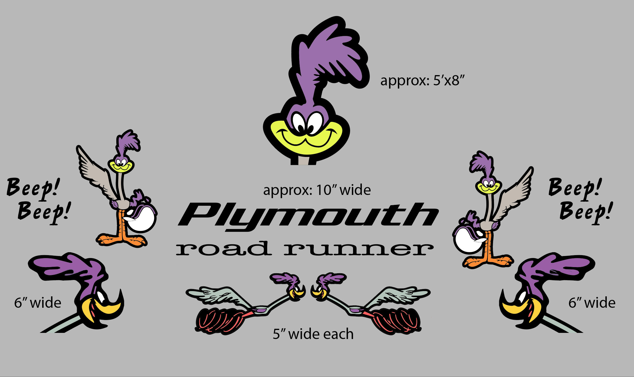 Plymouth Roadrunner Sticker Kit Vinyl Decal Hot Rod Sticker Set of 11 ...