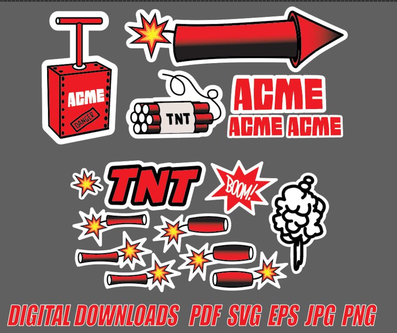 TNT Acme Bomb Firework Explosive SVG Bundle Graphic Digital Download ...