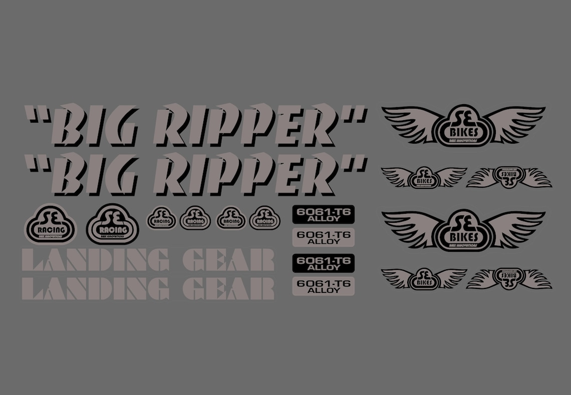 SE Bikes BMX BIG Ripper Landing Gear Stickers Decals Bike Kit - Gray ...
