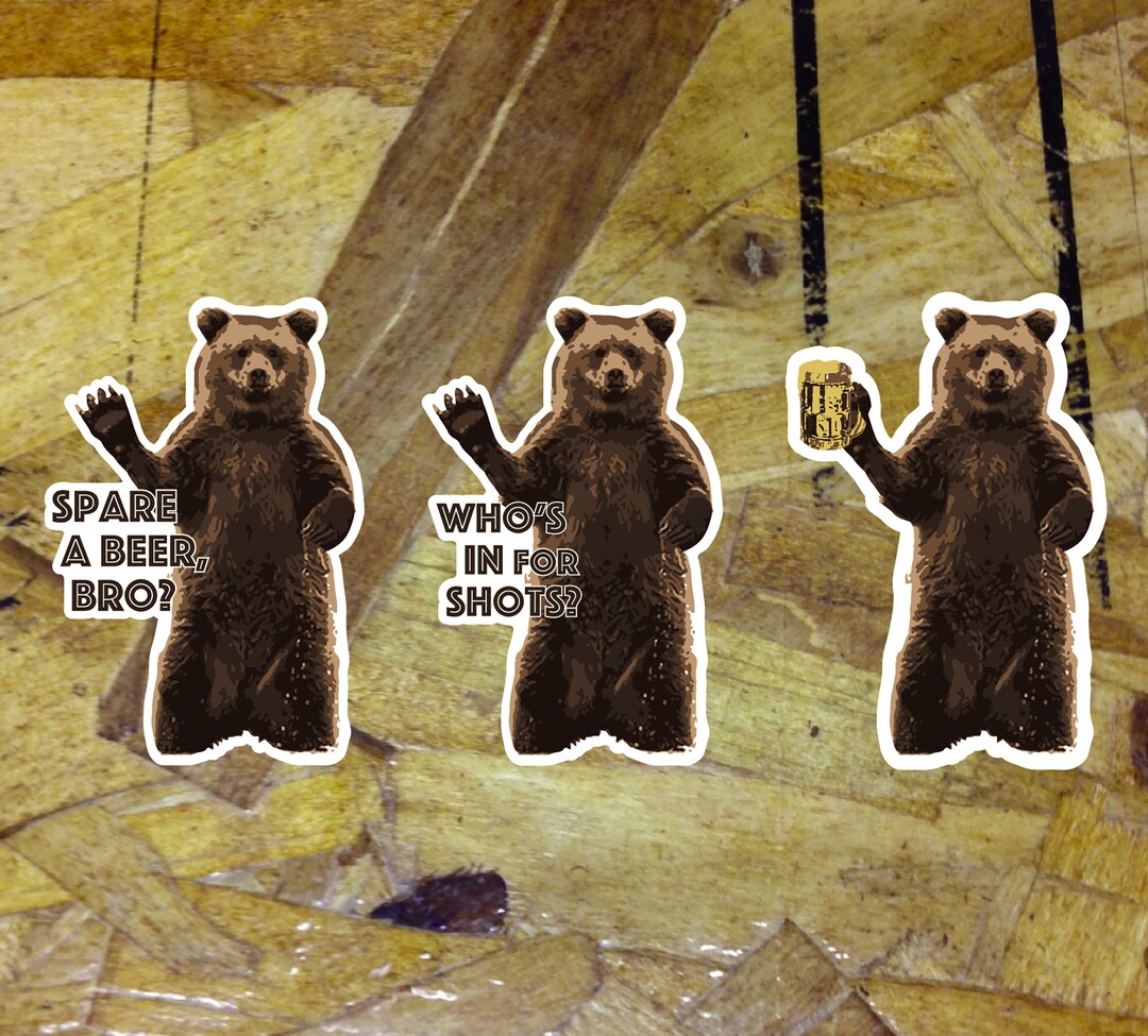 Drinking Bear Waving Beer Shots Decal Sticker Pack Water Bottle Laptop ...