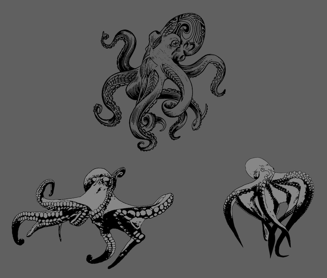Octopus Octopi Illustration SVG, EPS, AI Vector Drawing Outline Tattoo ...