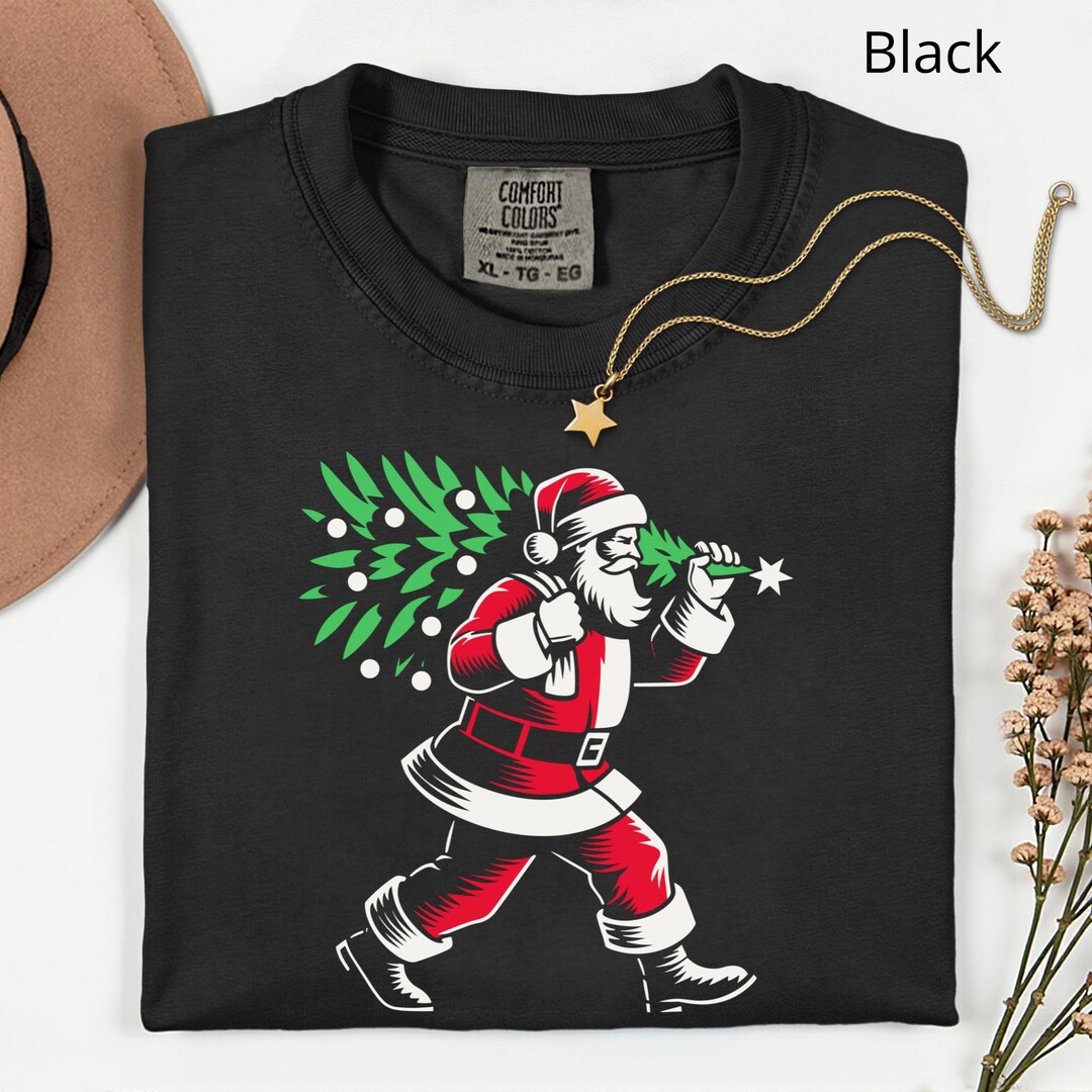 Comfort Colors® Santa Christmas Tree Shirt, Vintage Christmas Shirt ...