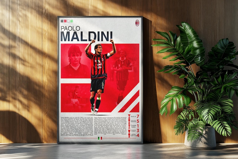 Paolo Maldini Poster, AC Milan Poster, Soccer Gifts, Sports Poster ...