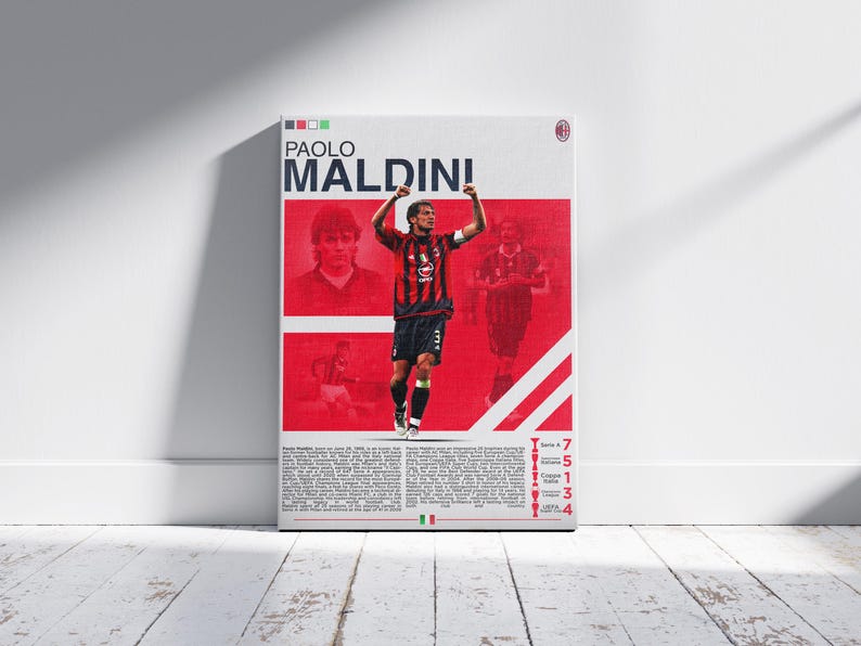 Paolo Maldini Poster, AC Milan Poster, Soccer Gifts, Sports Poster ...