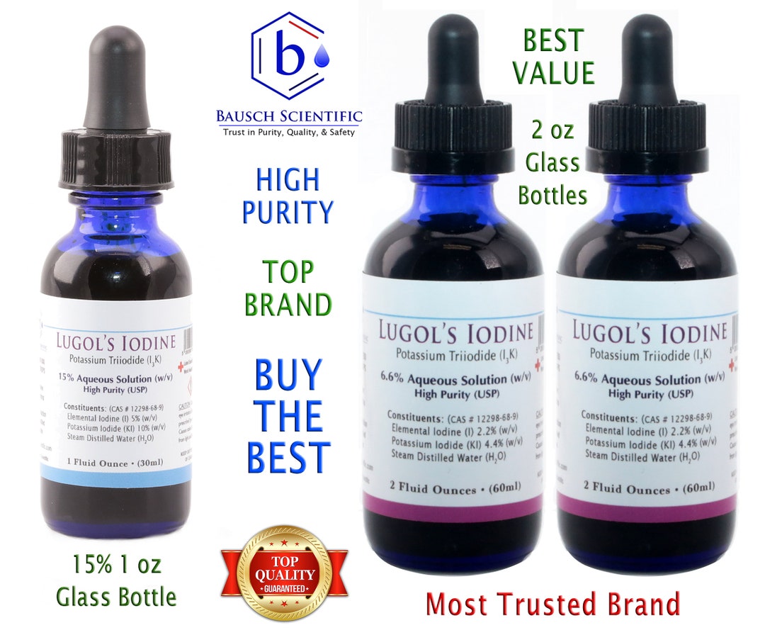 Lugol's Iodine USP 15% Max Strength 1oz + Two 6.6 Percent 2oz Bottles W ...