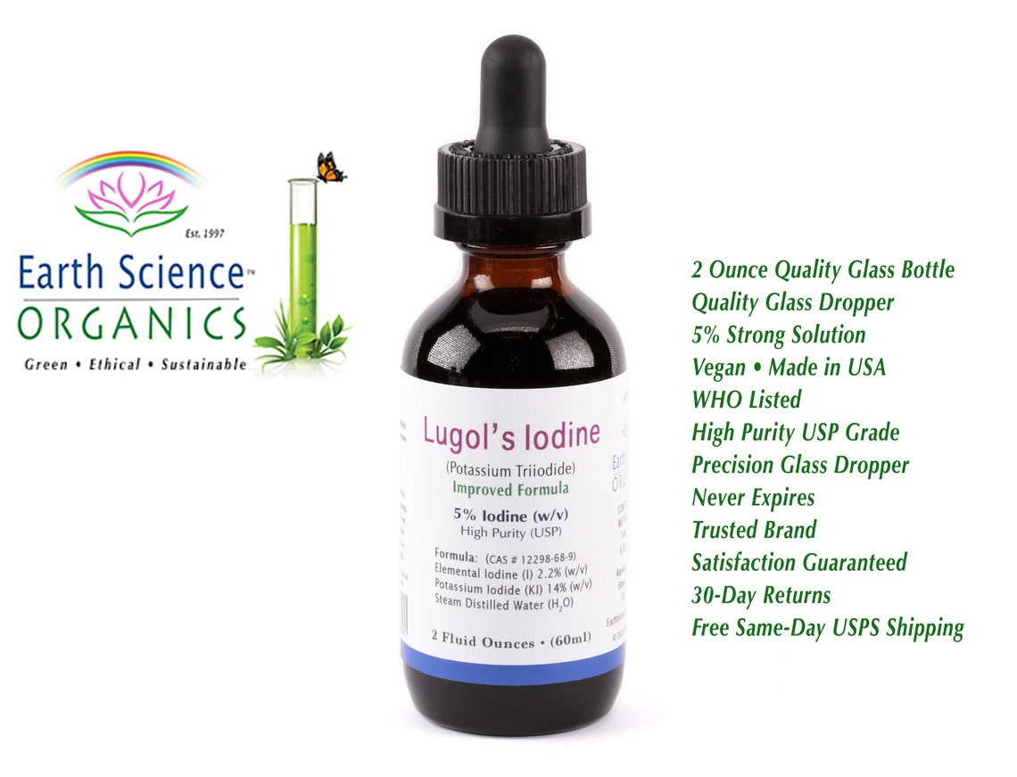 Lugol's Iodine 5% Strong Solution: 2 Oz Bottle With Dropper - Etsy