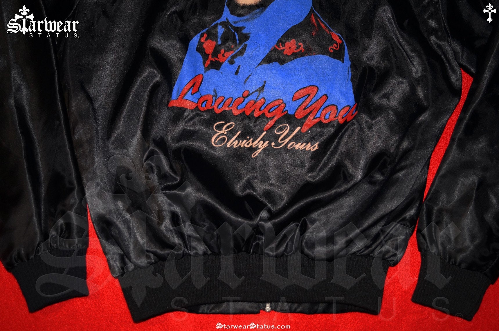 Vtg 80s ELVIS PRESLEY Cartoon Black Satin Concert Tour Jacket Medium ...