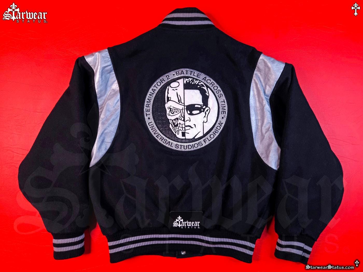 Vintage 90s TERMINATOR 2 3D Movie Crew Wool Leather Jacket S | Arnold ...