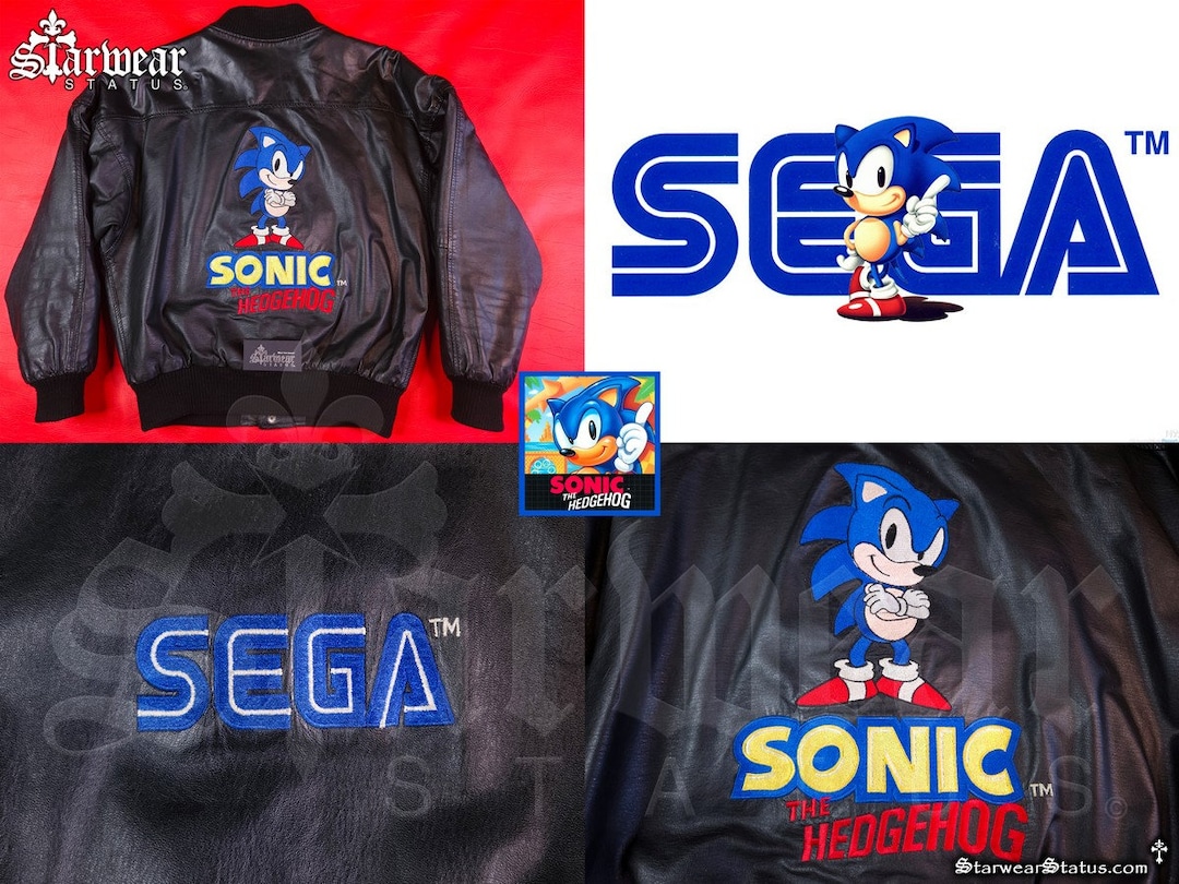 Vintage 90s SEGA Sonic the Hedgehog Game Crew Leather Bomber Jacket ...