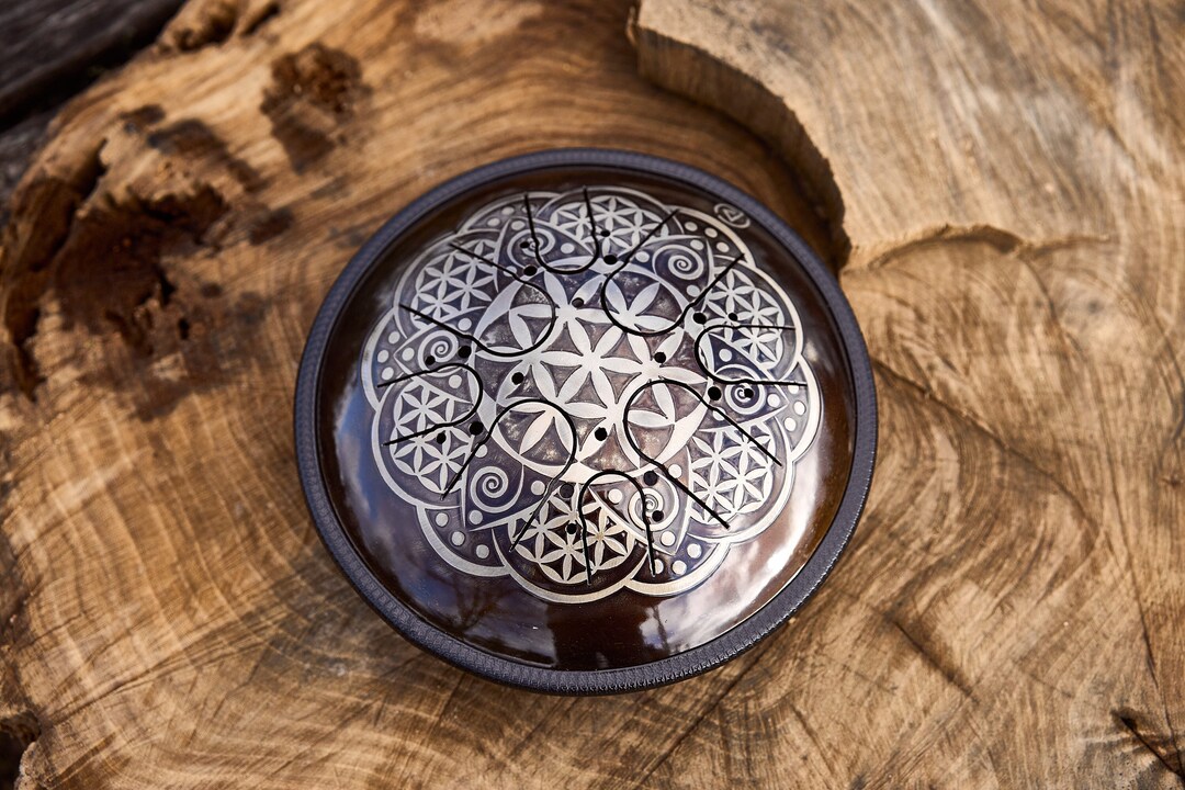 Steel Tongue Drum Flower of Life - 10 Inch Handpan Drum, Engraved Tank ...