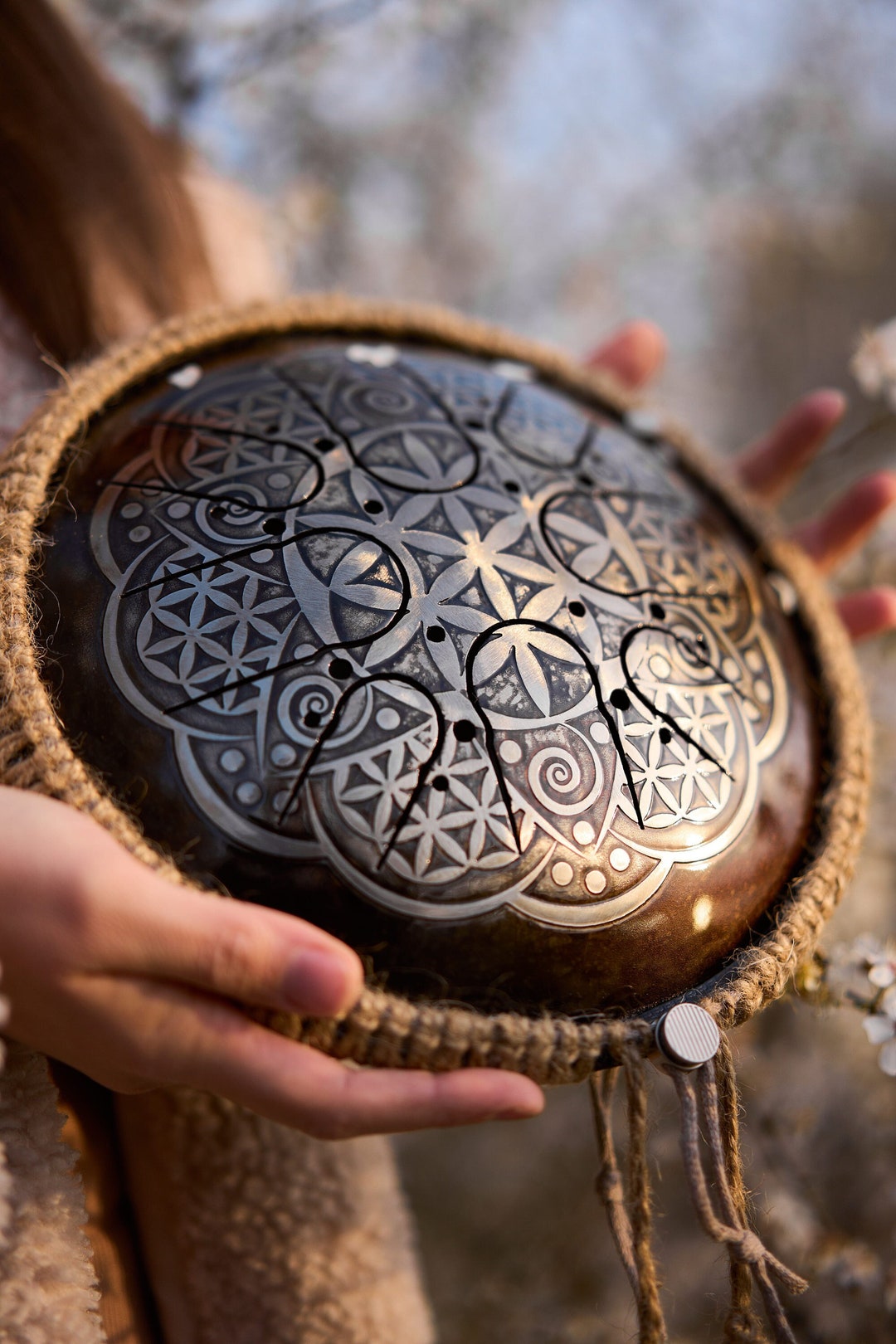 10 Inch Flower of Life Handpan Drum, Engraved Steel Tongue Drum With ...