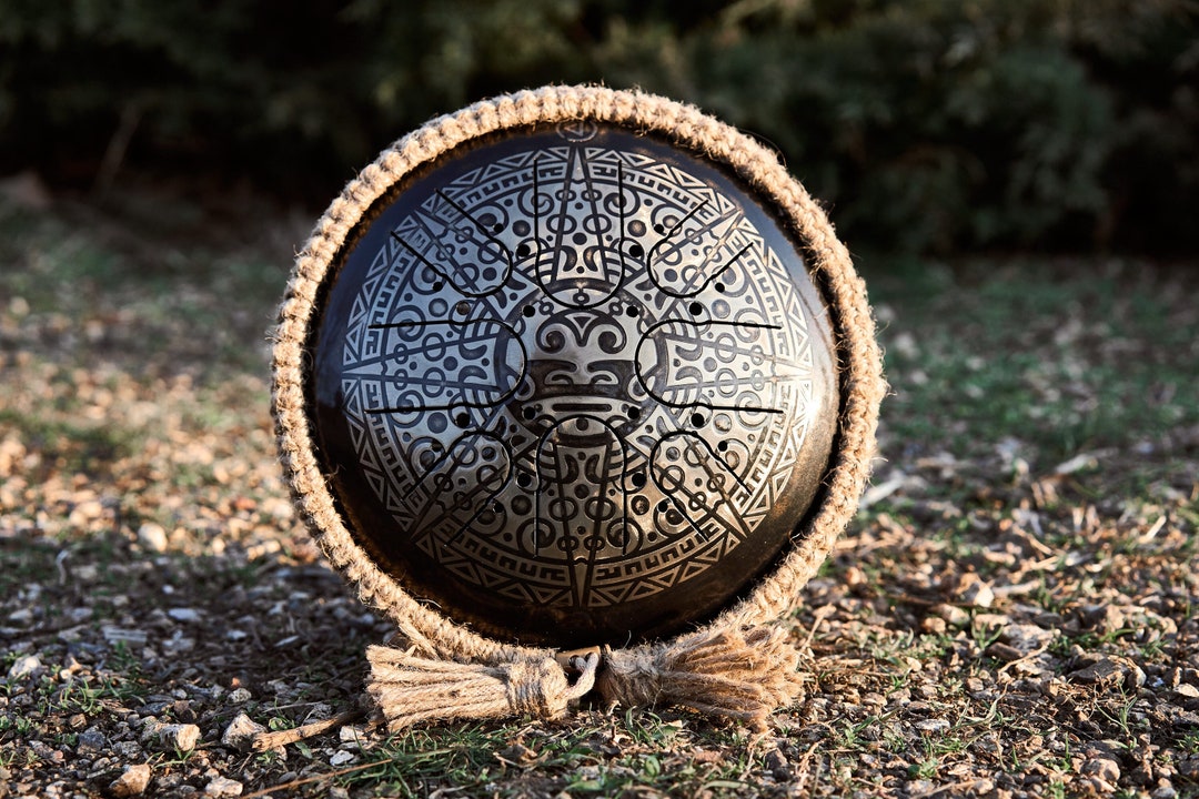 Mini Tank Drum, Engraved Steel Tongue Drum With Rope Braid, Perfect ...