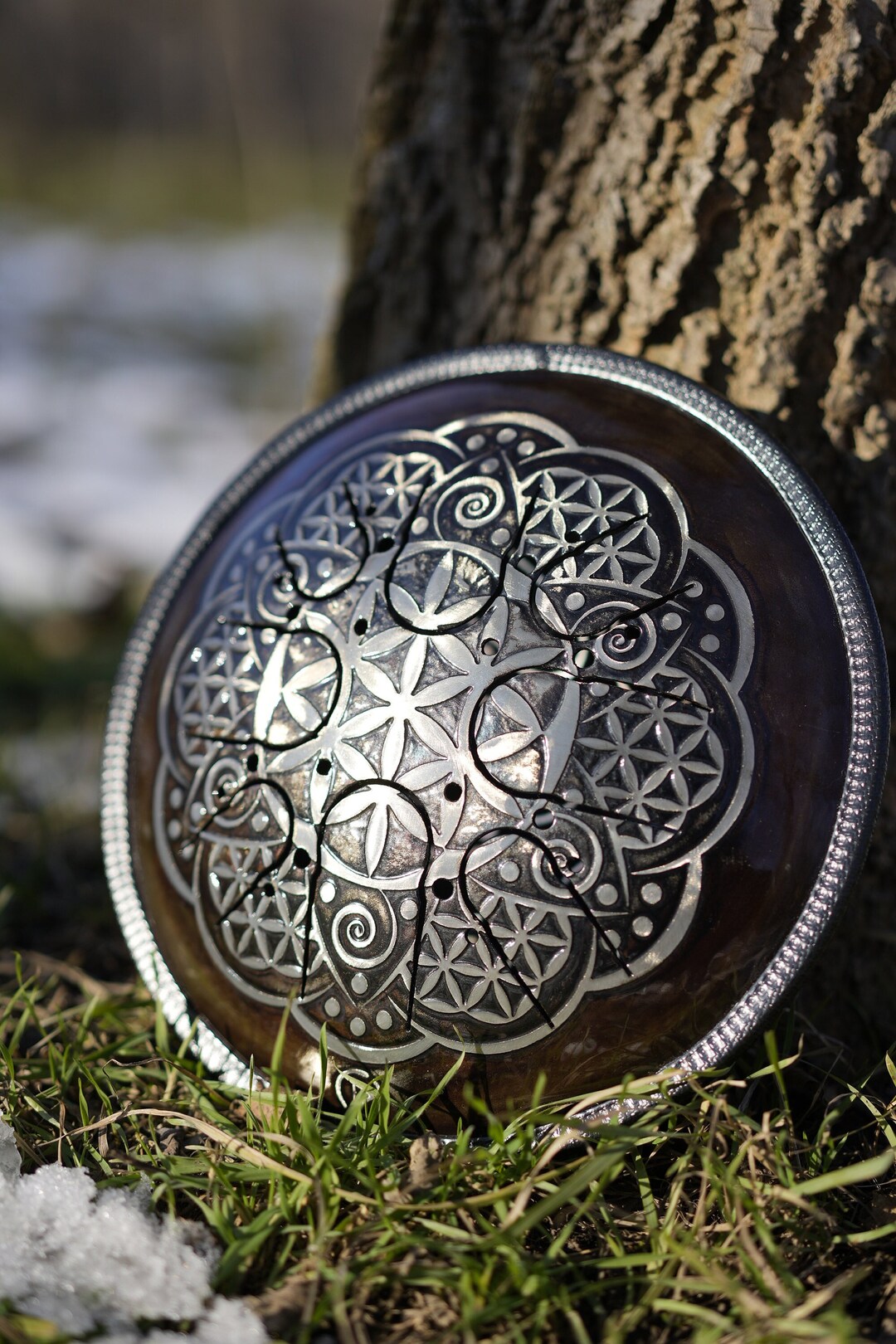 10 Inch Steel Tongue Handpan, Flower of Life Engraved Tank Drum ...