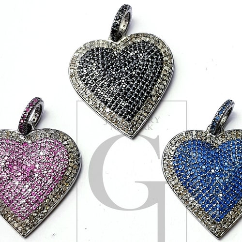 Natural Pave Diamond Heart Pendant 925 Silver Diamond Heart - Etsy