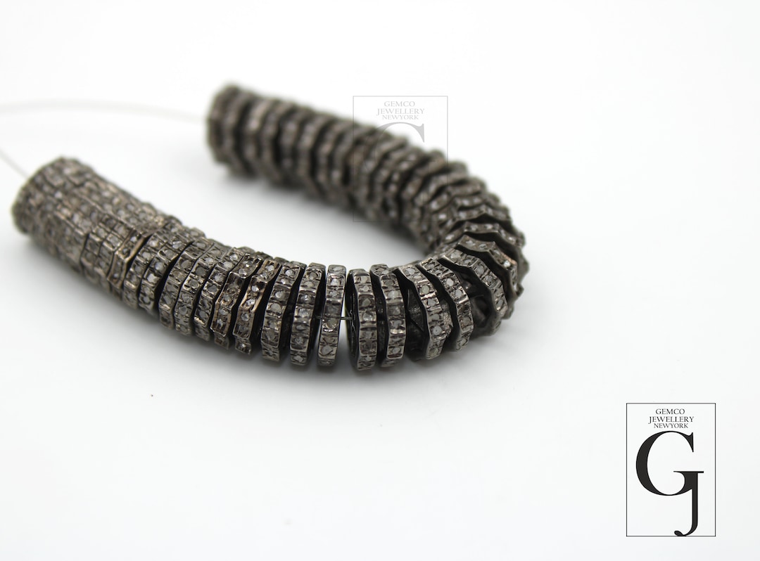 Pave Diamond Rondelle Beads – Sterling Silver Jewelry Making Supplies ...