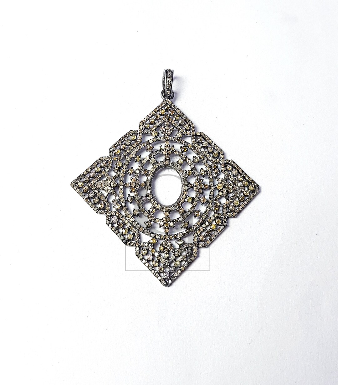 Very Beautiful Square Geometrical Design Pendant Pave Diamond Rosecut ...