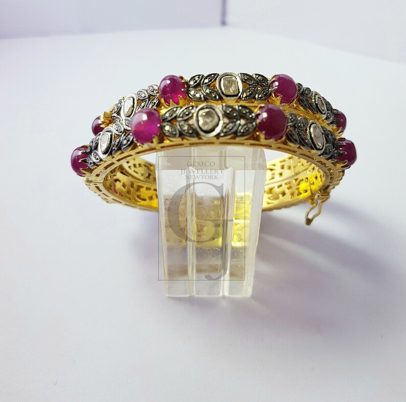 Indian Style Vermail Gold Ruby Bangle Rosecut Pave Diamond - Etsy