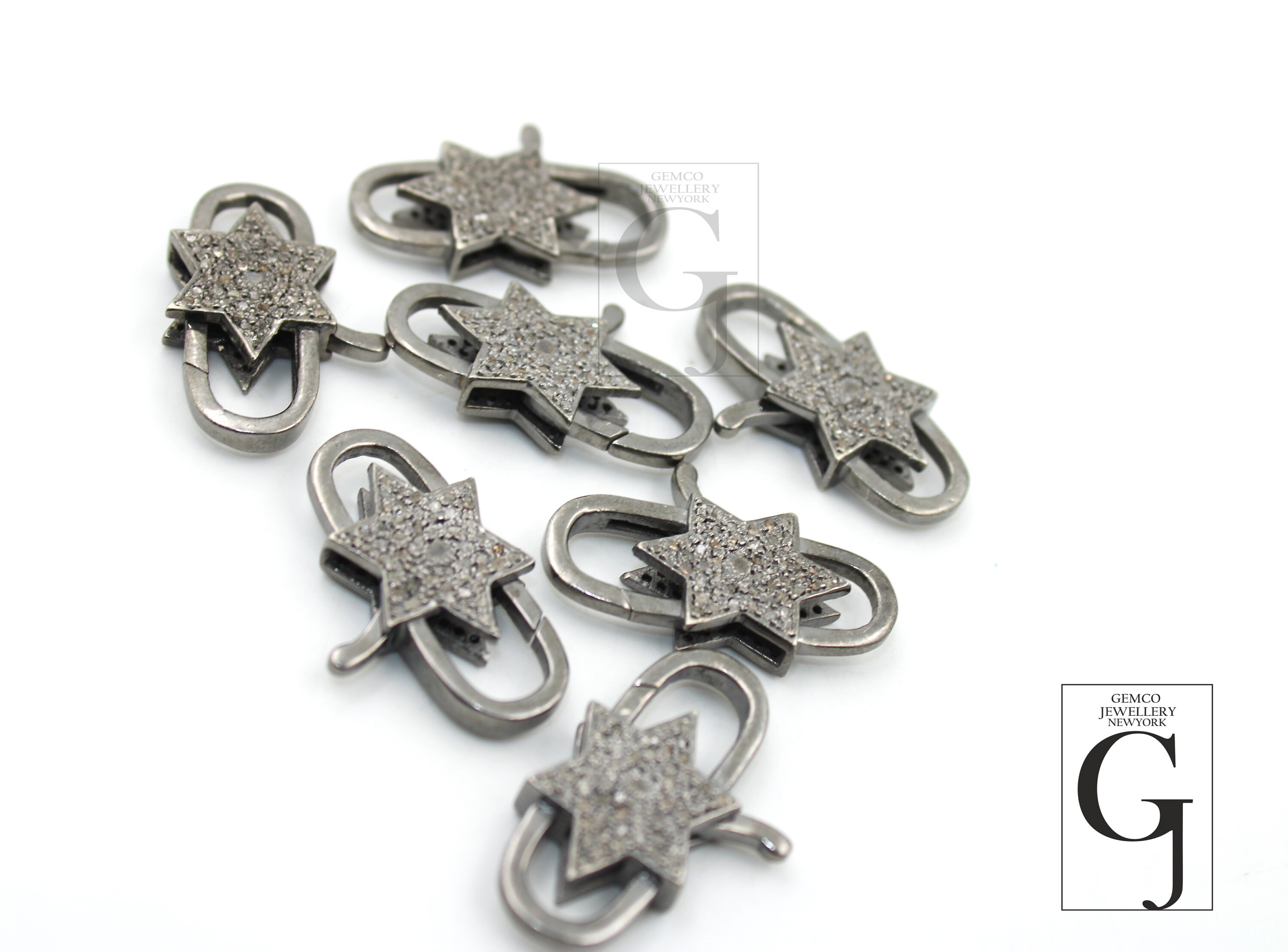 Star design clasp Rosecut pave diamond star brust spring clasp | Etsy