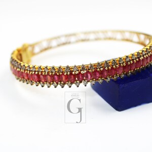 Beautiful 18k Gold Ruby Bangle Rosecut Pave Diamond Bangle Bracelet 925 ...