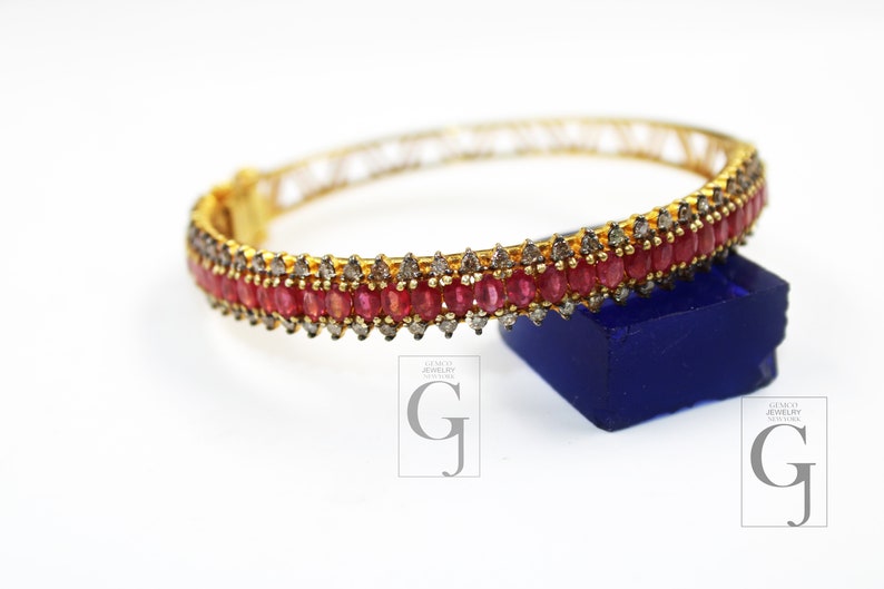 Beautiful 18k Gold Ruby Bangle Rosecut Pave Diamond Bangle - Etsy