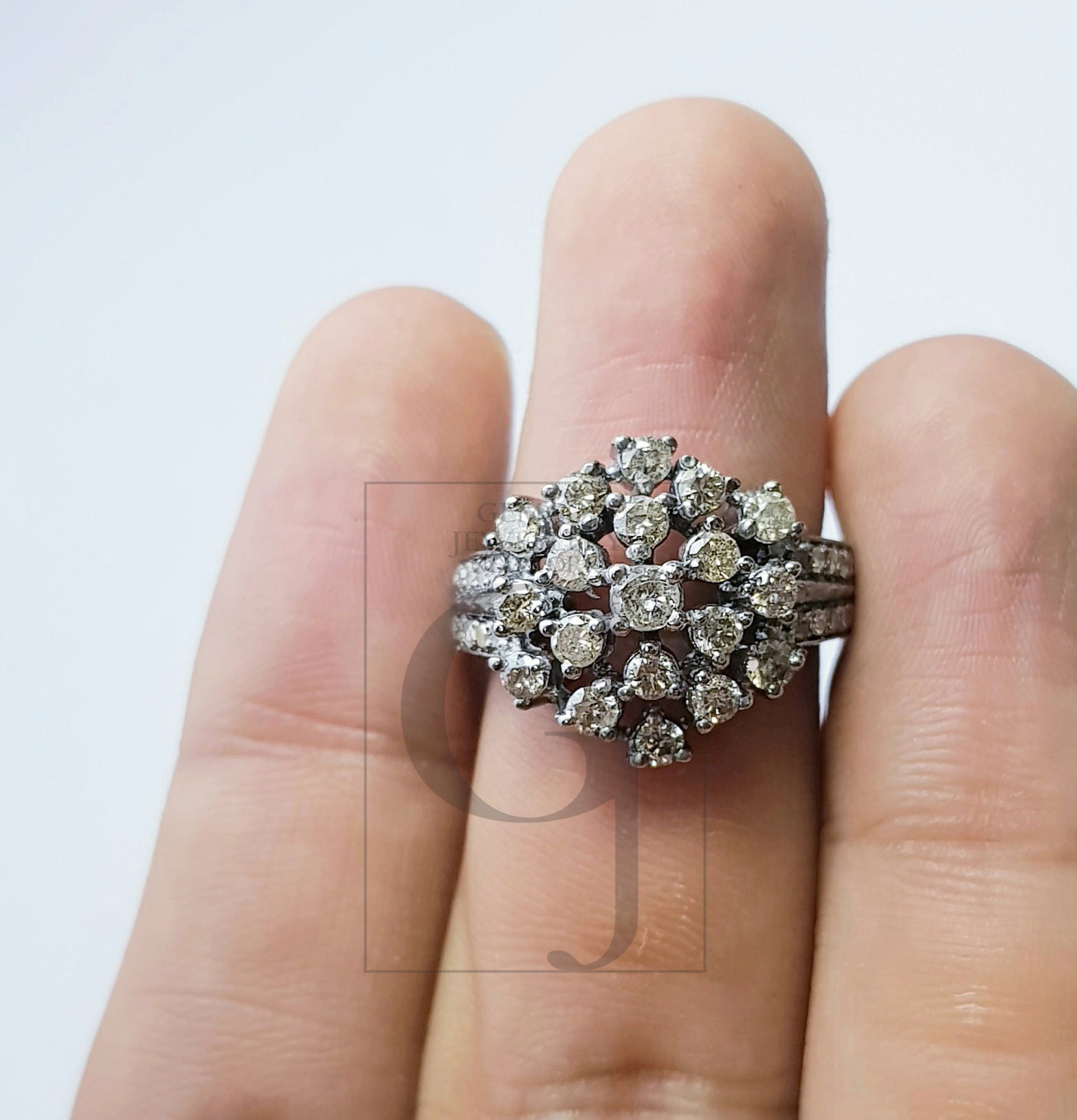 Antique Look Designer Rosecut Pave Diamond Rings 925 Sterling - Etsy
