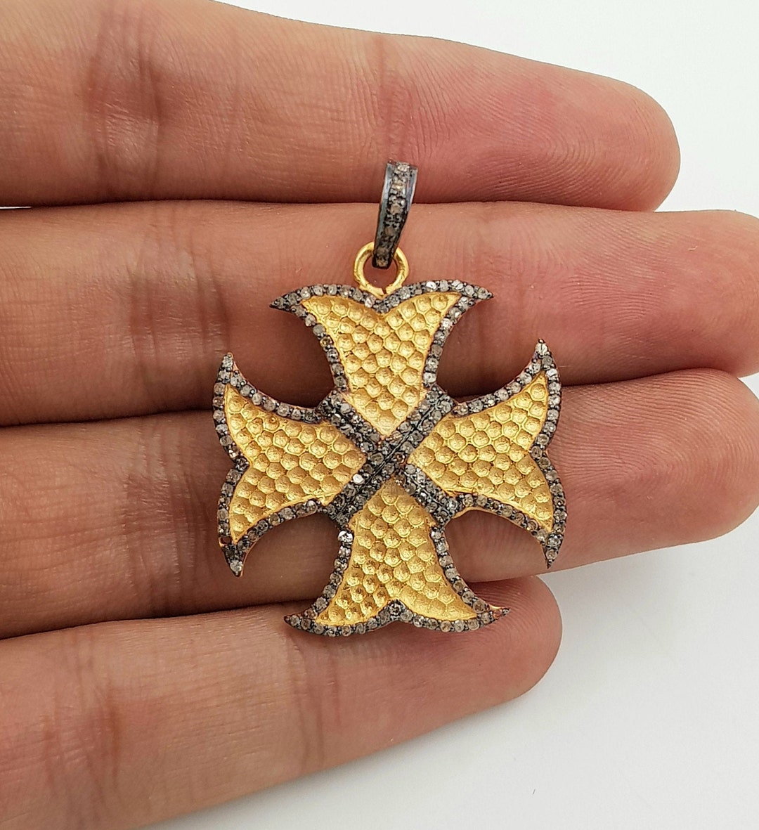 Beautiful Designer Rosecut Pave Diamond Pendant 925 Sterling Silver ...