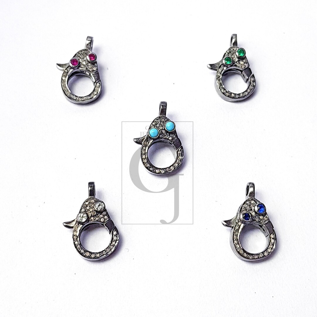 Both Sided Color Stone Design Clasp, Pave Rosecut Diamond Clasp, 925 ...