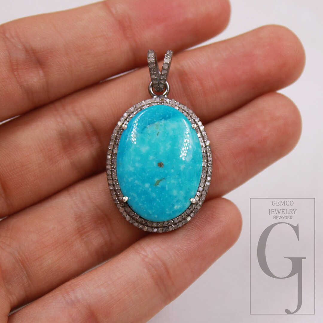 1pc Antique Turquoise Pendant Designe Rosecut Pave Diamond Pendant ...