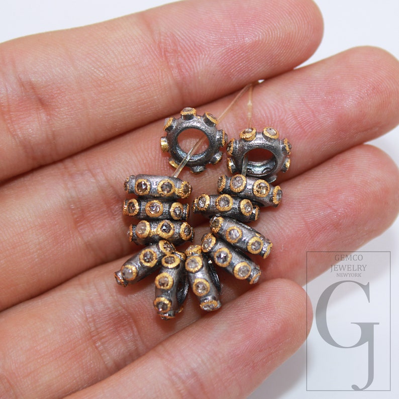 10mm Pave Diamond Rondelle Bead: Sterling Silver Handmade Spacer - Etsy