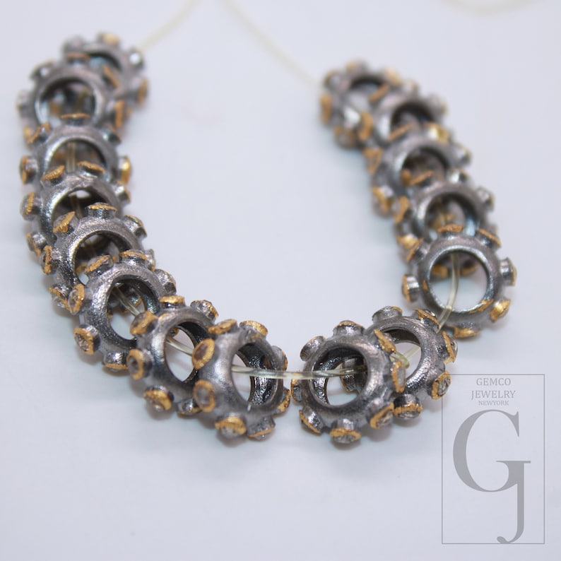 10mm Pave Diamond Rondelle Bead: Sterling Silver Handmade Spacer - Etsy