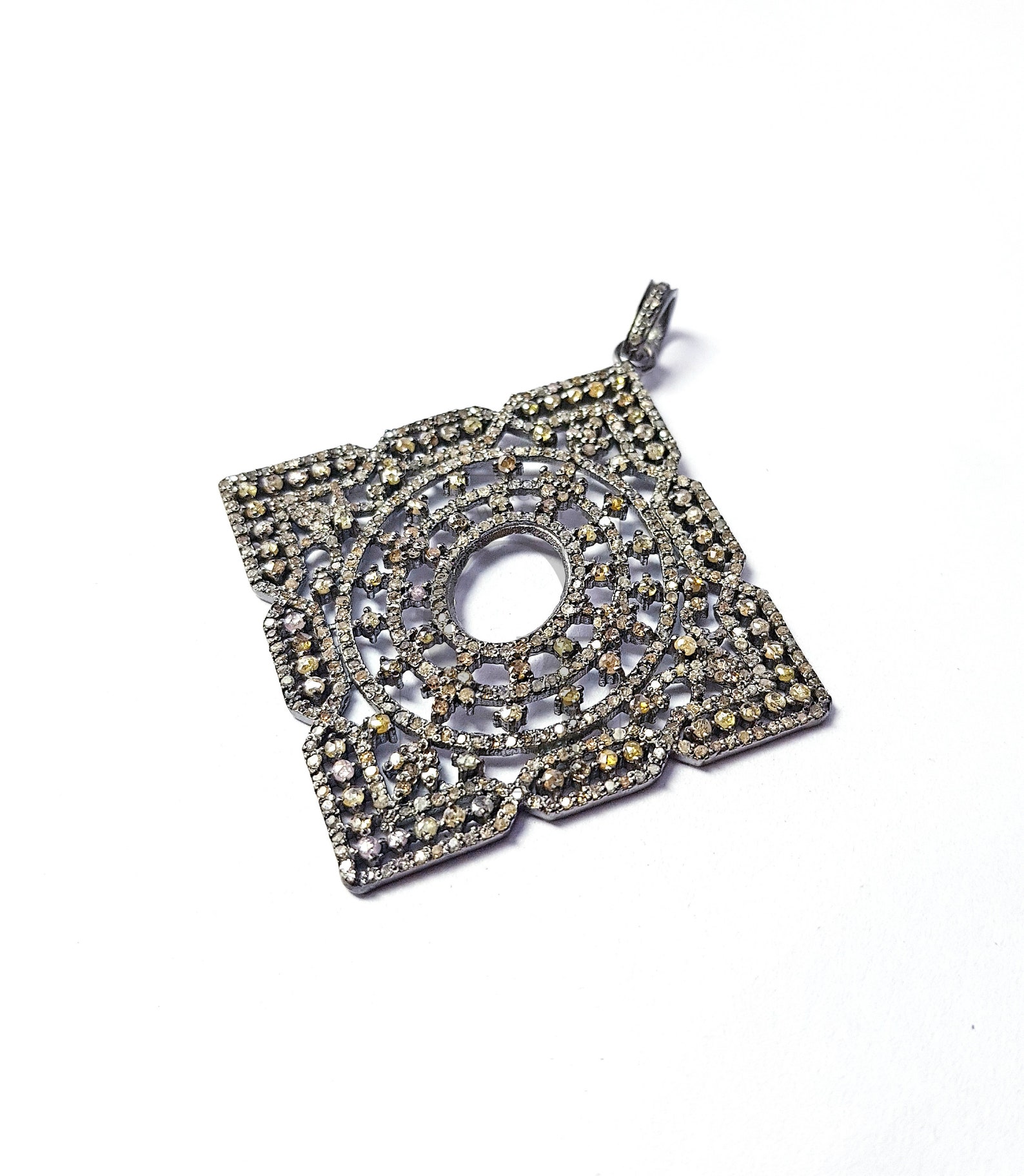 Very Beautiful Square Geometrical Design Pendant Pave Diamond - Etsy