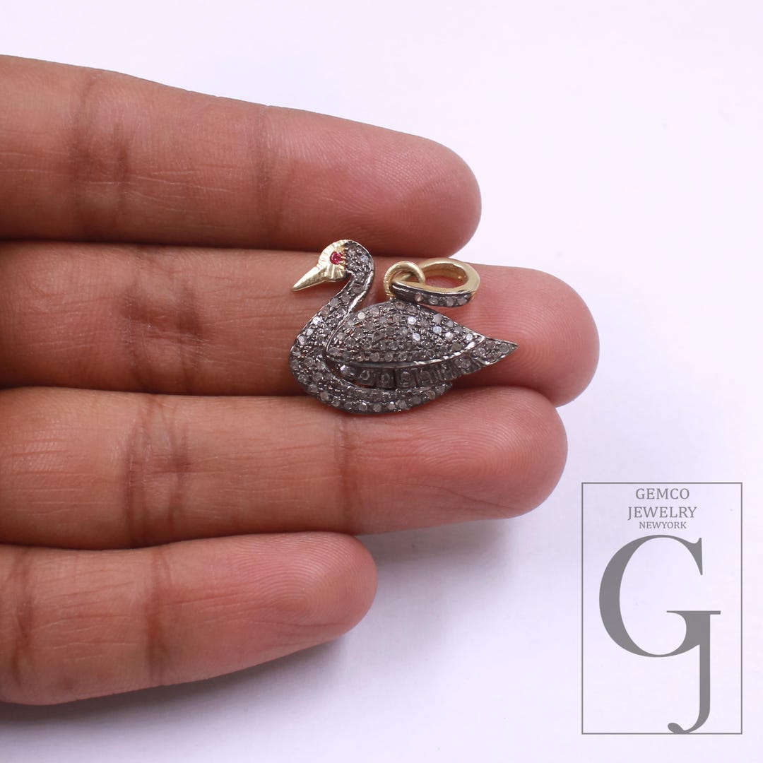 Pave Diamond Duck Pendant, Gold Plated Sterling Silver, Handmade ...