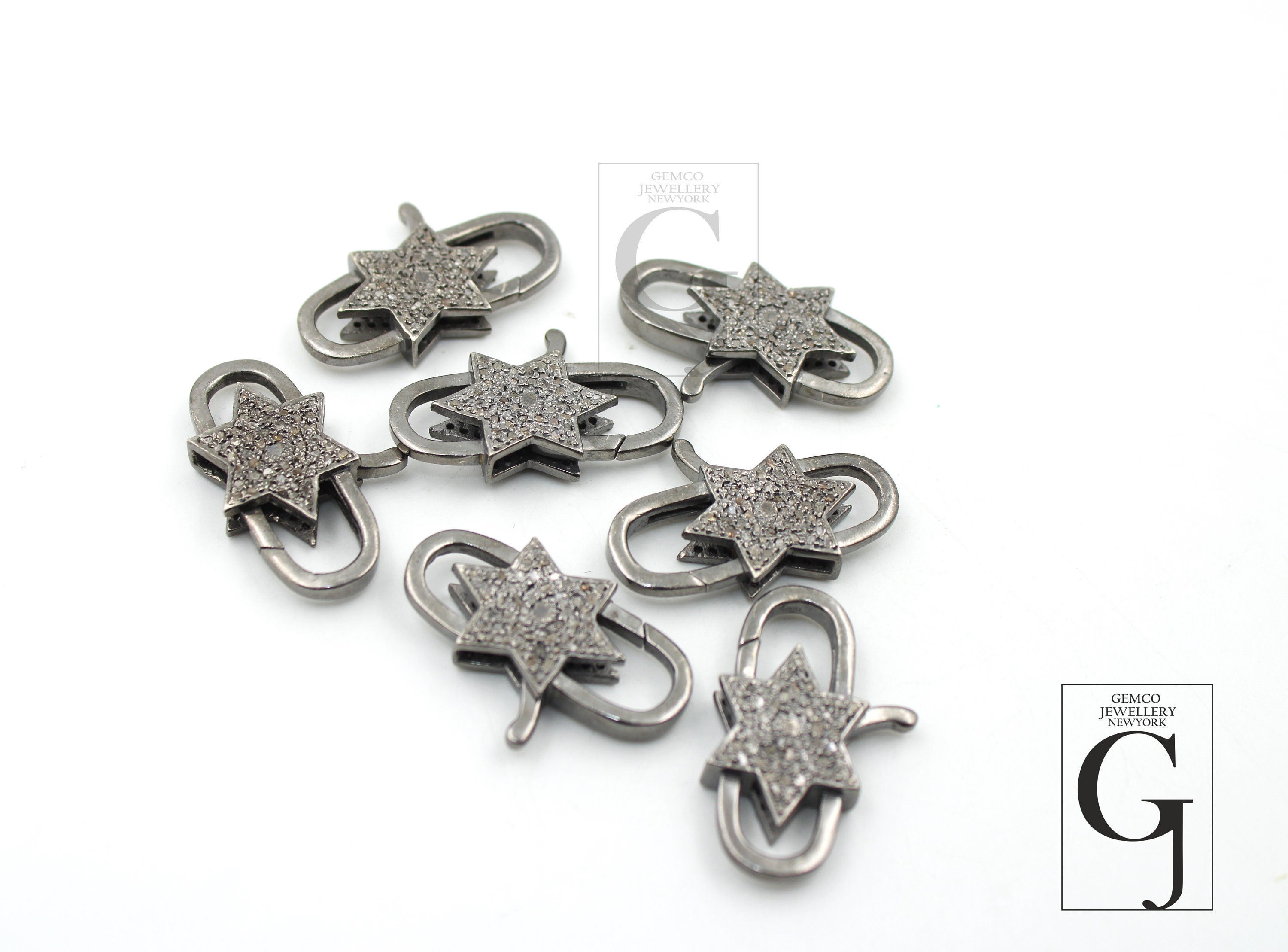 Star design clasp Rosecut pave diamond star brust spring clasp | Etsy