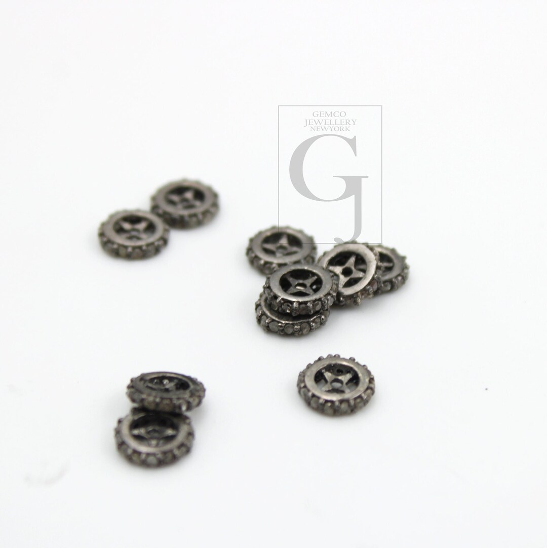 8mm Pave Diamond Rondelle Bead: 925 Sterling Silver Handmade Spacer - Etsy