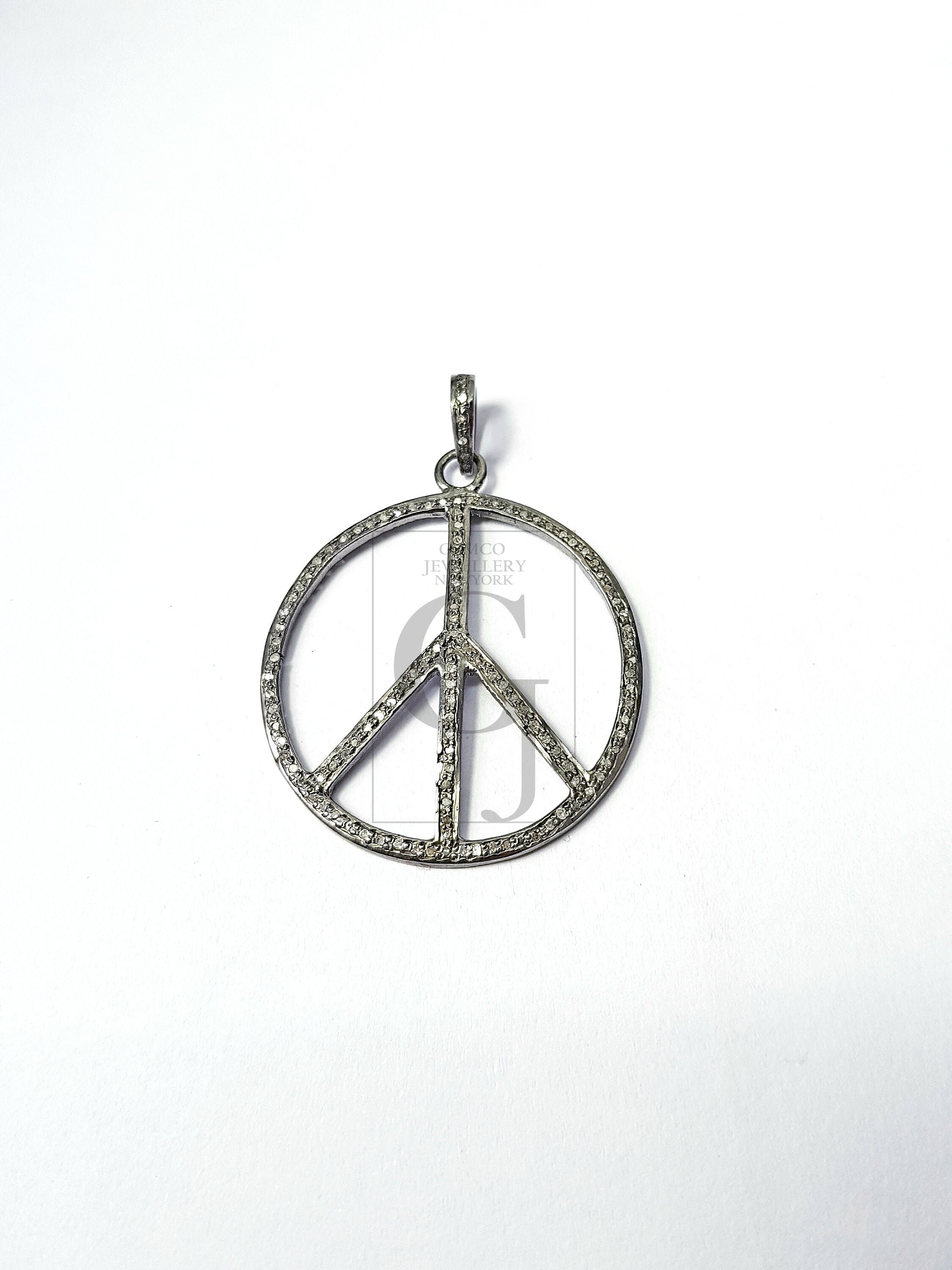 Beautiful peace designer symbol pendant rocecut pave diamond | Etsy