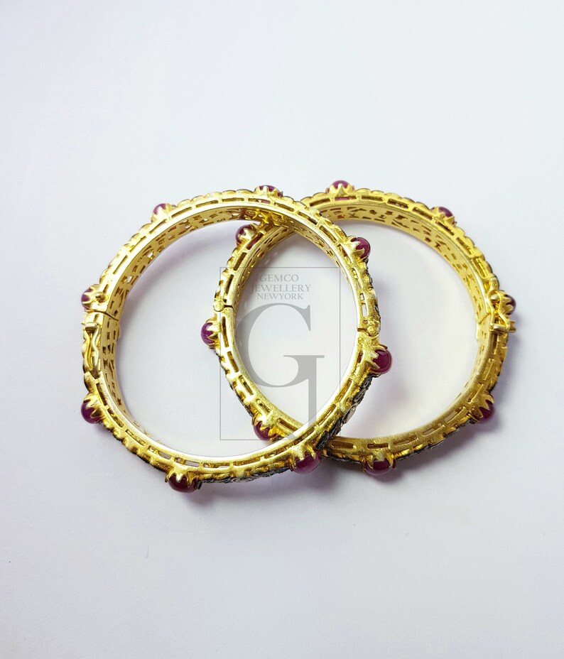 Indian Style Vermail Gold Ruby Bangle Rosecut Pave Diamond - Etsy
