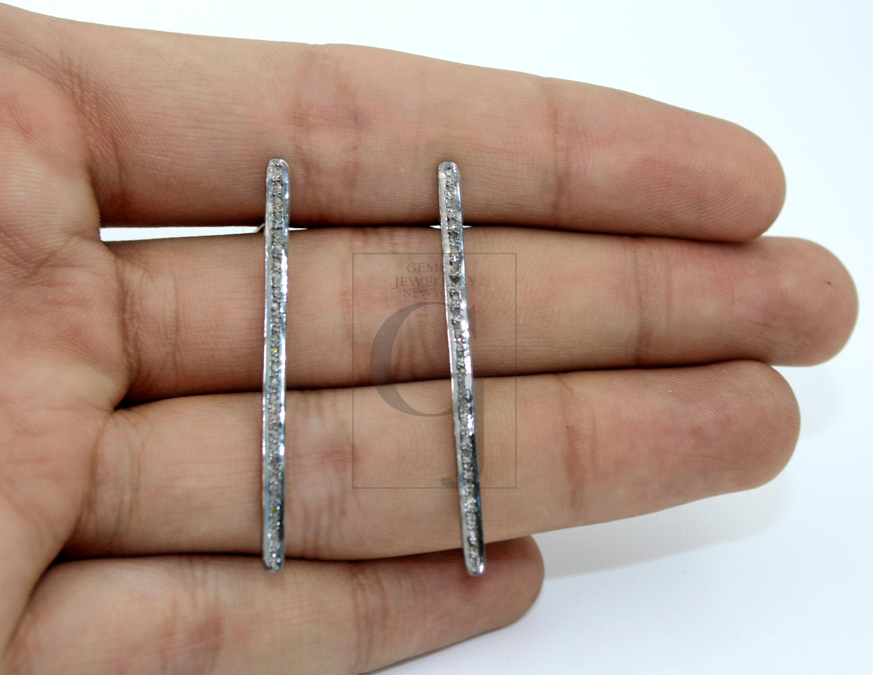 Diamond Bar Shaped Diamond Earrings Rosecut Pave Diamond - Etsy UK