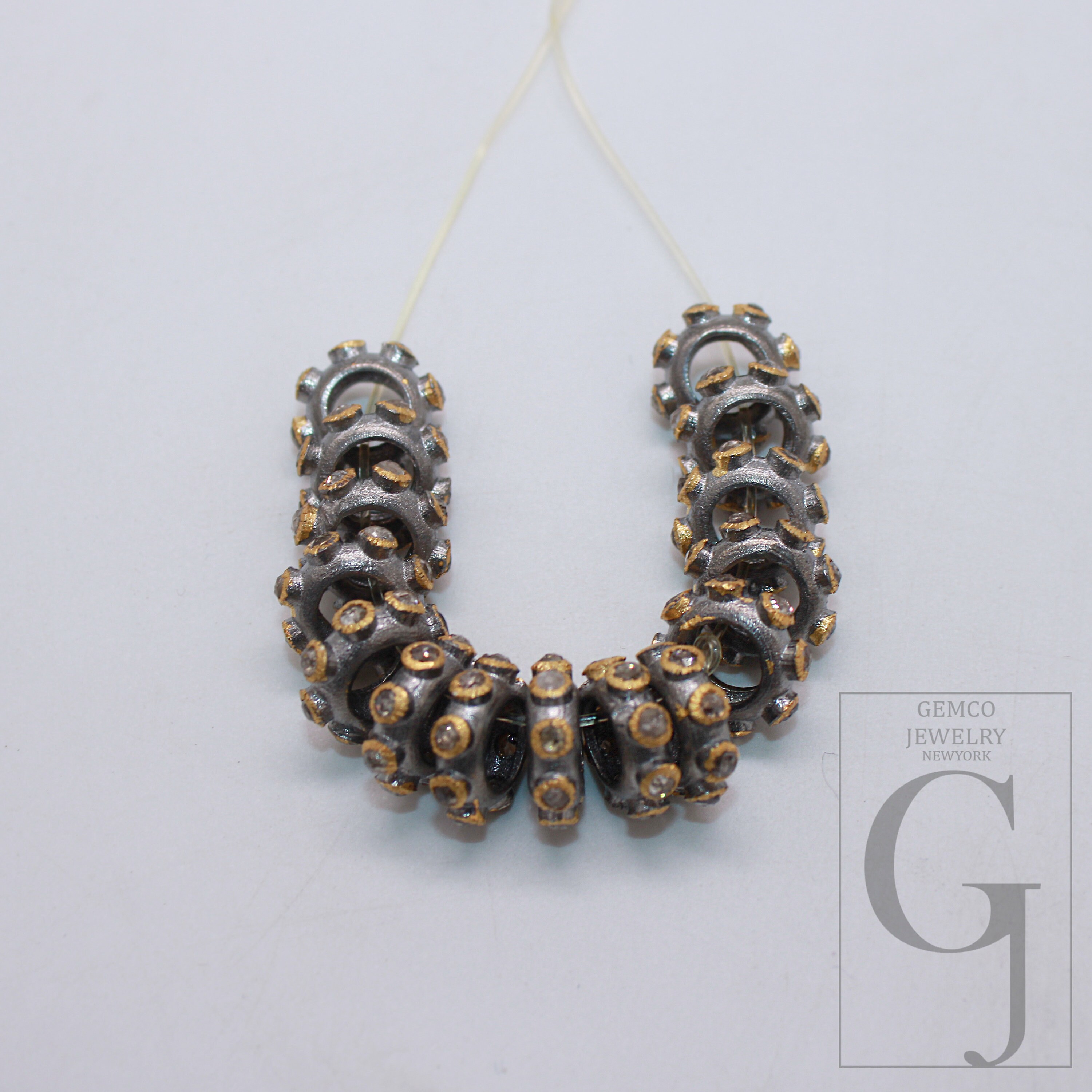 10mm Pave Diamond Rondelle Bead: Sterling Silver Handmade Spacer - Etsy