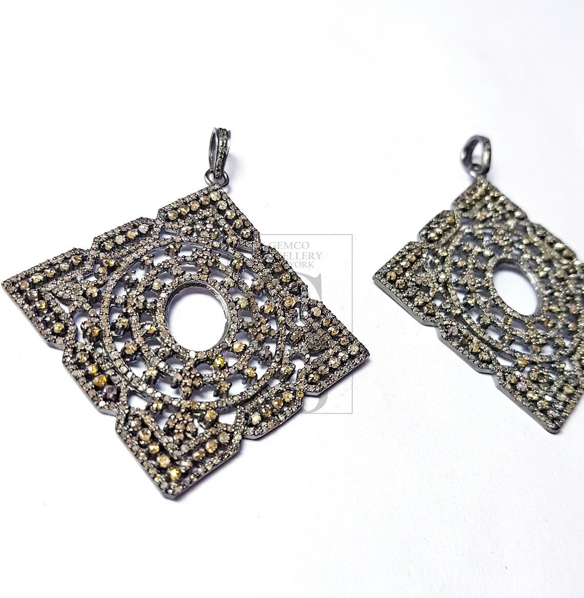 Very Beautiful Square Geometrical Design Pendant Pave Diamond - Etsy