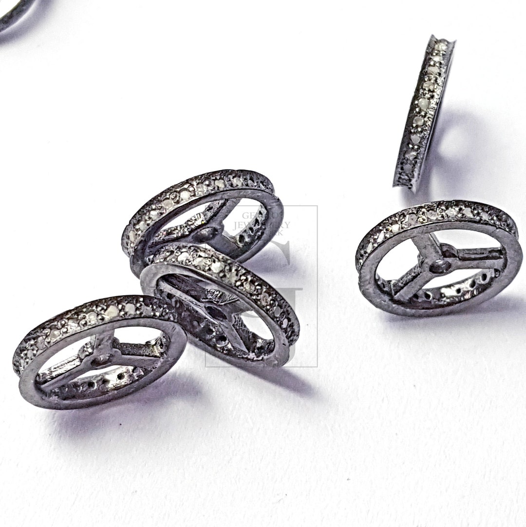 Pave Diamant Rondelle Bead: 925 Sterling Silber Schmuck - Etsy Österreich