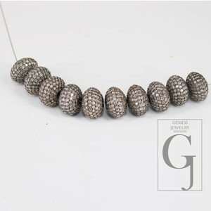Handmade Pave Diamond Rondelle Bead: 925 Sterling Silver Jewelry (8mm ...