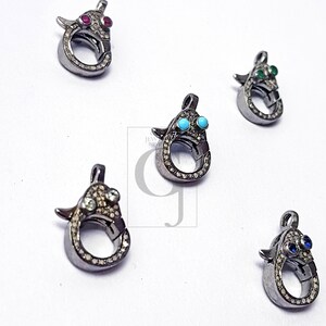 Both Sided Color Stone Design Clasp, Pave Rosecut Diamond Clasp, 925 ...