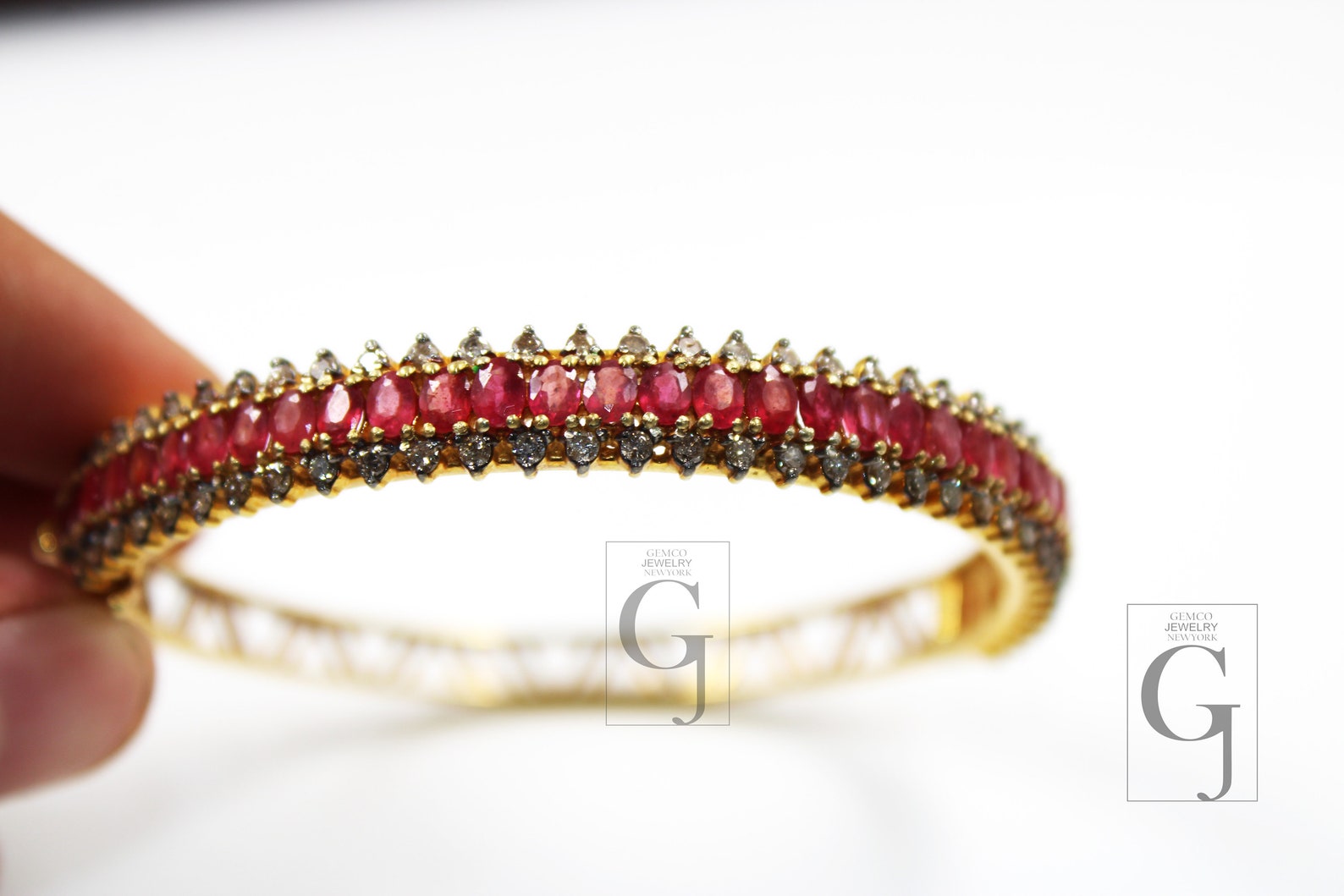 Beautiful 18k Gold Ruby Bangle Rosecut Pave Diamond Bangle - Etsy