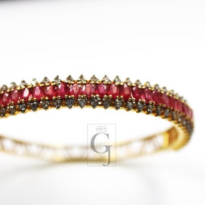 Beautiful 18k Gold Ruby Bangle Rosecut Pave Diamond Bangle Bracelet 925 ...