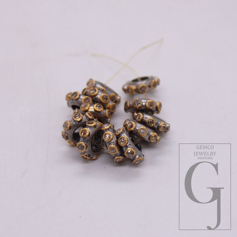 10mm Pave Diamond Rondelle Bead: Sterling Silver Handmade Spacer - Etsy
