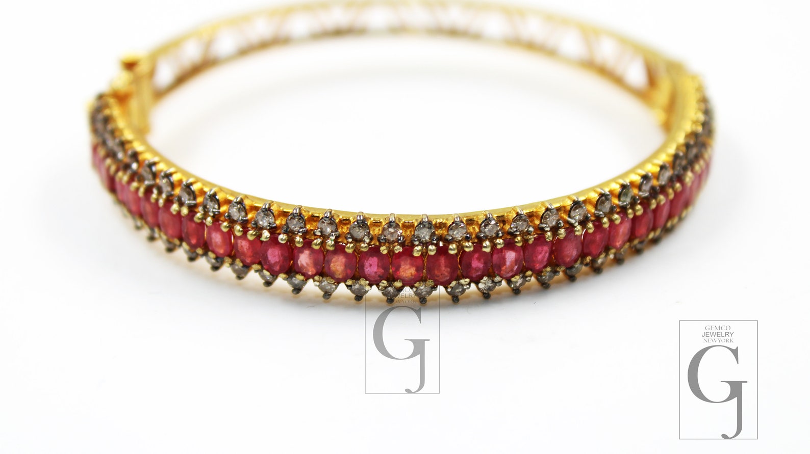 Beautiful 18k Gold Ruby Bangle Rosecut Pave Diamond Bangle - Etsy