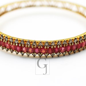 Beautiful 18k Gold Ruby Bangle Rosecut Pave Diamond Bangle Bracelet 925 ...