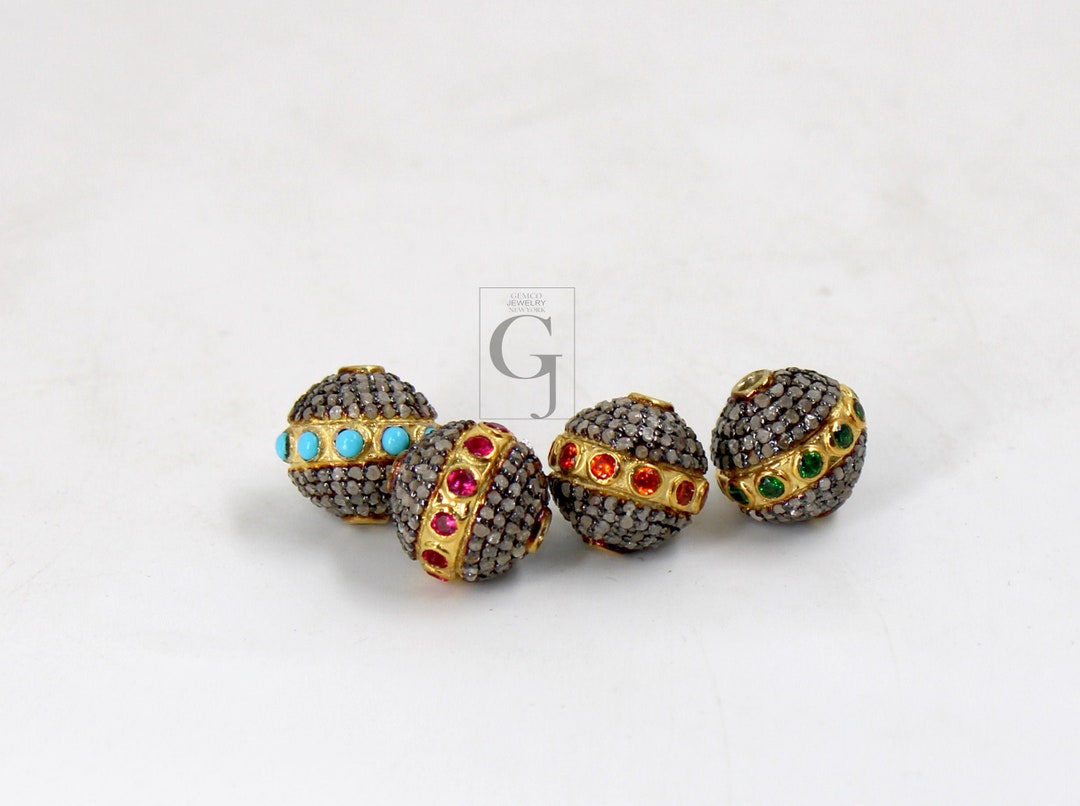 Pave Diamond Ball Bead, 925 Sterling Silver Handmade Jewelry (12mm) - Etsy